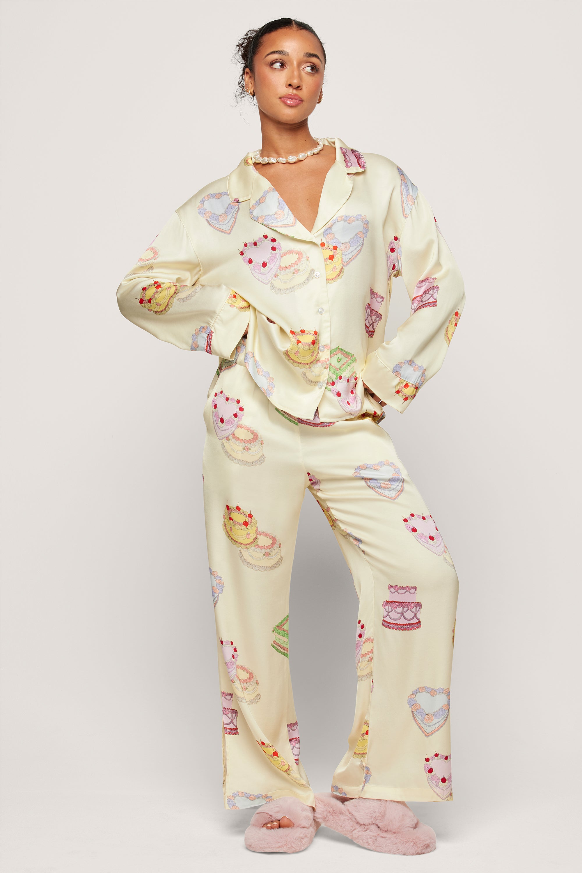 Vintage Buttercream Cake Long Pajama Set - Cozy & Elegant Sleepwear ...