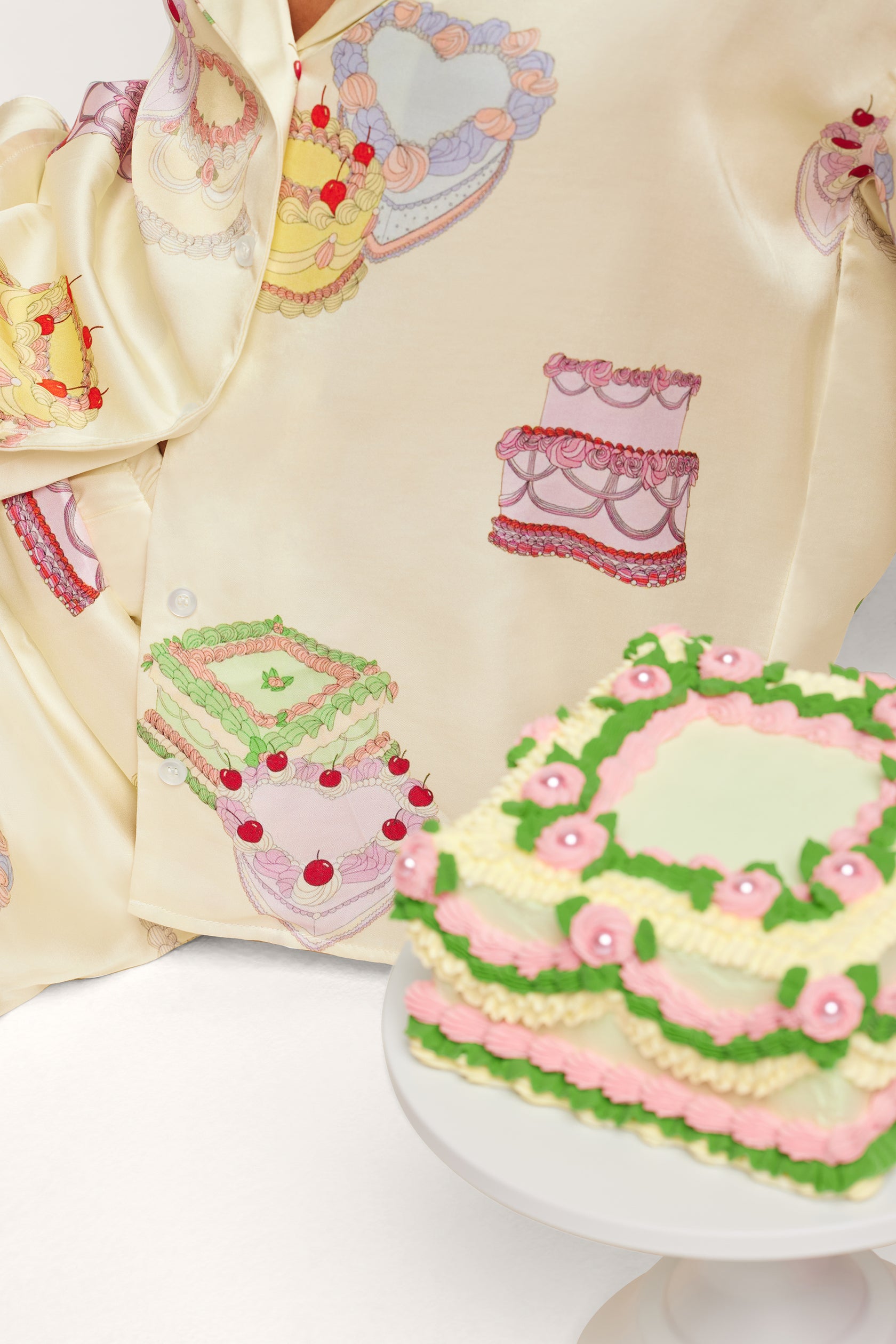 Vintage Buttercream Cake Long Pajama Set - Cozy & Elegant Sleepwear ...